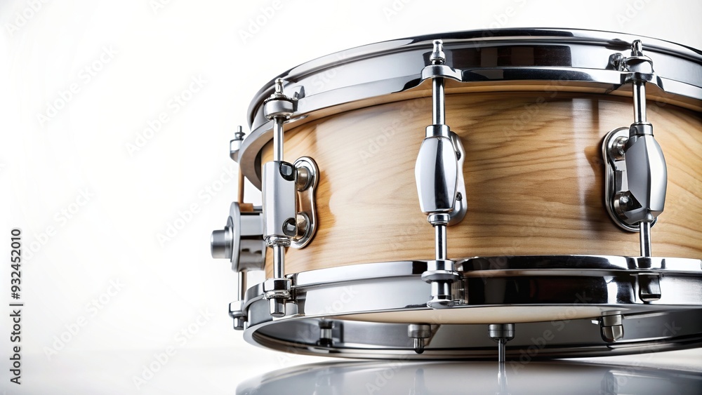 Drum isolated on a white background in a brown wood Worm s Eye View ...
