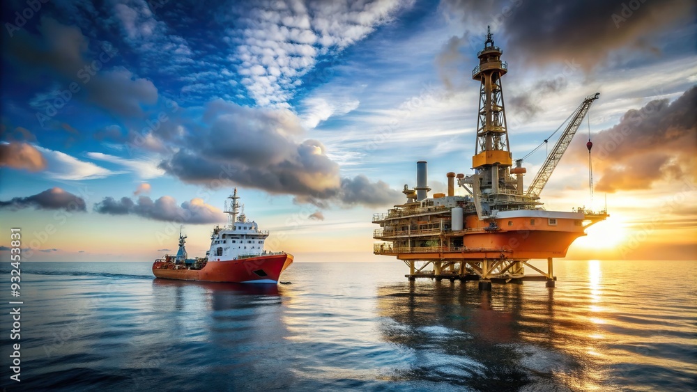 Foto de Supply vessel during operation along side with a drilling rig ...