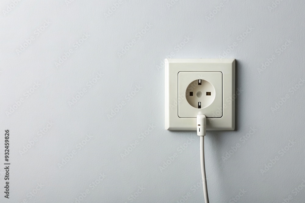 An image of a minimalist electronic power plug plugged into a white ...