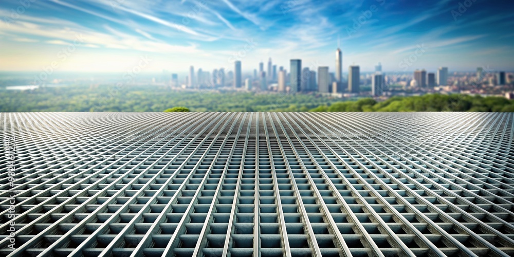 Steel grating background with a textured and panoramic view, grid ...