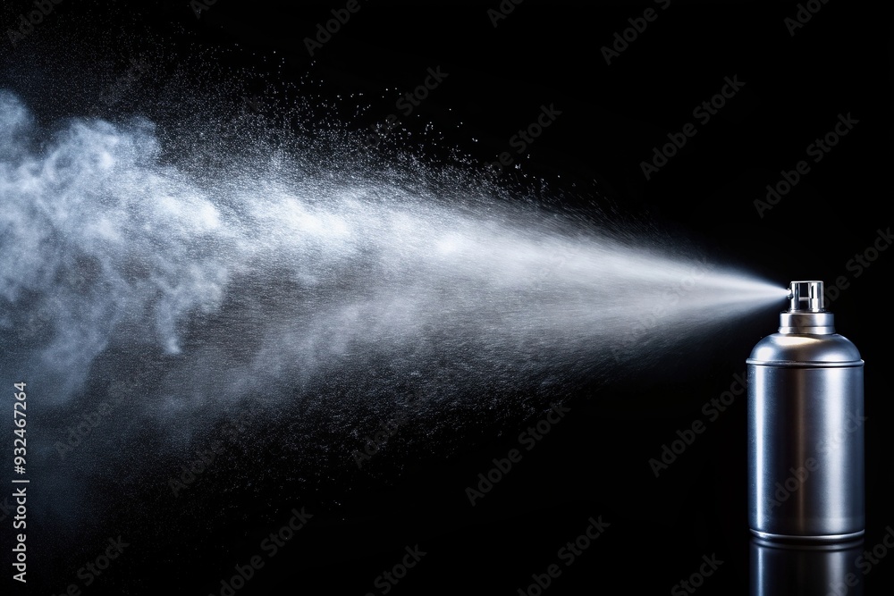 Spray mist of aerosol jet splash on black background for a realistic ...