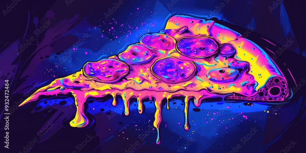 Artistic representation of a dripping pizza slice in pop art style ...