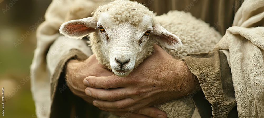 Jesus Recovering the Lost Sheep, Gently Carrying it in His Arm ...