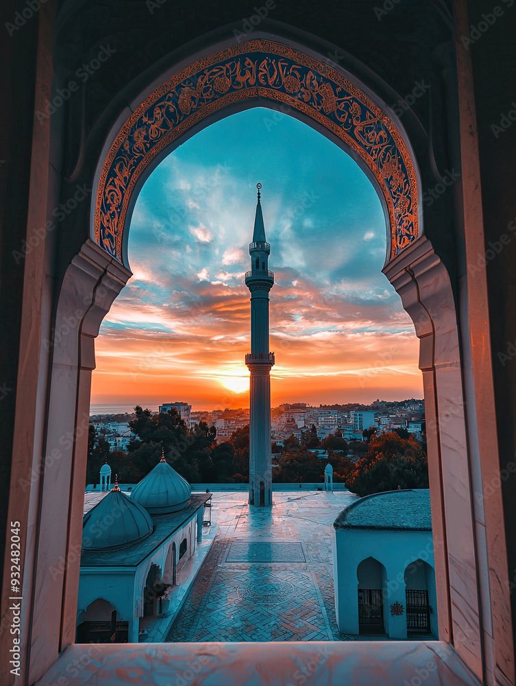 Beautiful Mosque at Sunset with Islamic Architectural Frame – Majestic ...