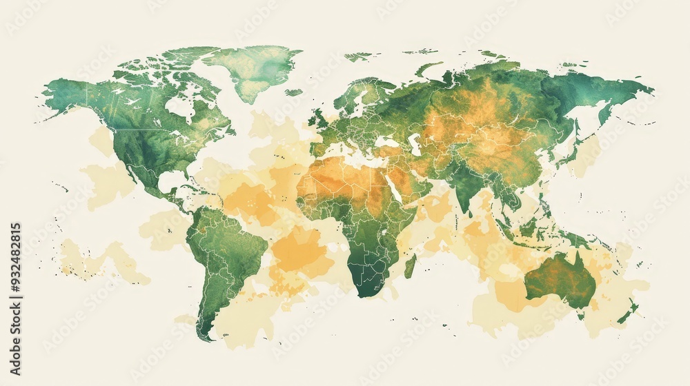 World map highlighting population density around the world. It ...