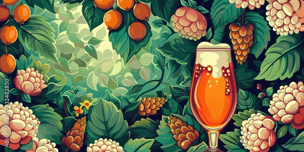 Floral Hop and Fruit Elements Beer Label Design with Kurbits ...