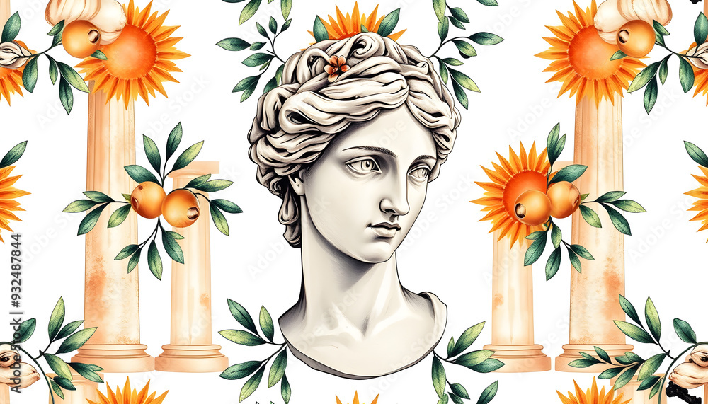 Beautiful seamless pattern with antique statue head bust of the Greek ...