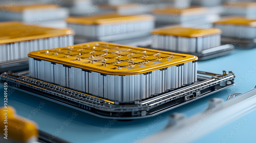 Electric lithium ion batteries assembly, manufacturing process Stock ...