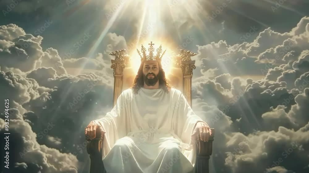 Jesus Christ sitting on the throne in heaven in divinity light and ...