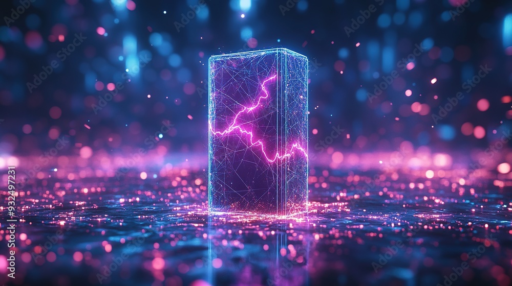 Battery abstract polygonal lamp design with lightning symbol. Business ...