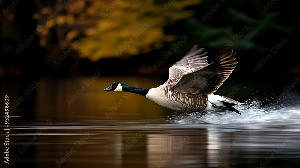 semi close-up of a fearless goose chasing a jogger along a serene ...