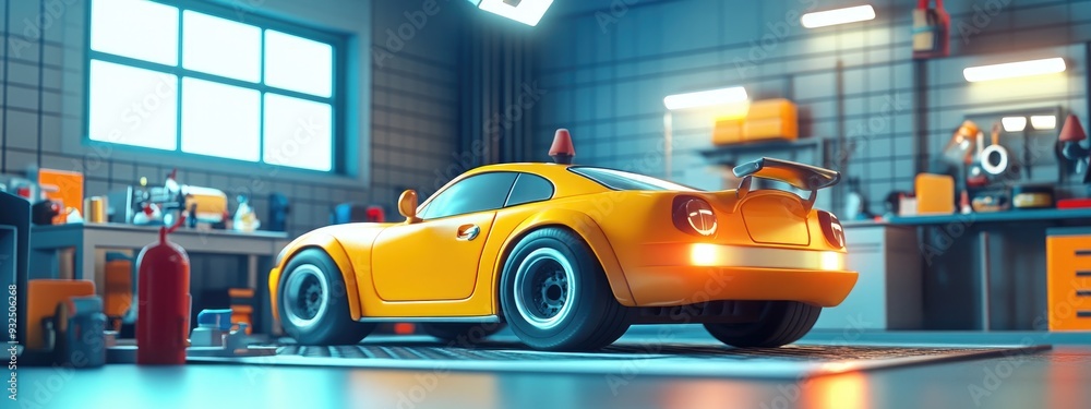 3D Animated Car Detailing Adventure in a Bright Workshop with LED ...