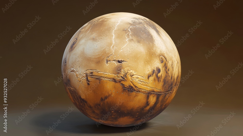 Mars Red surface of Mars with dusty terrain, impact craters and rugged ...