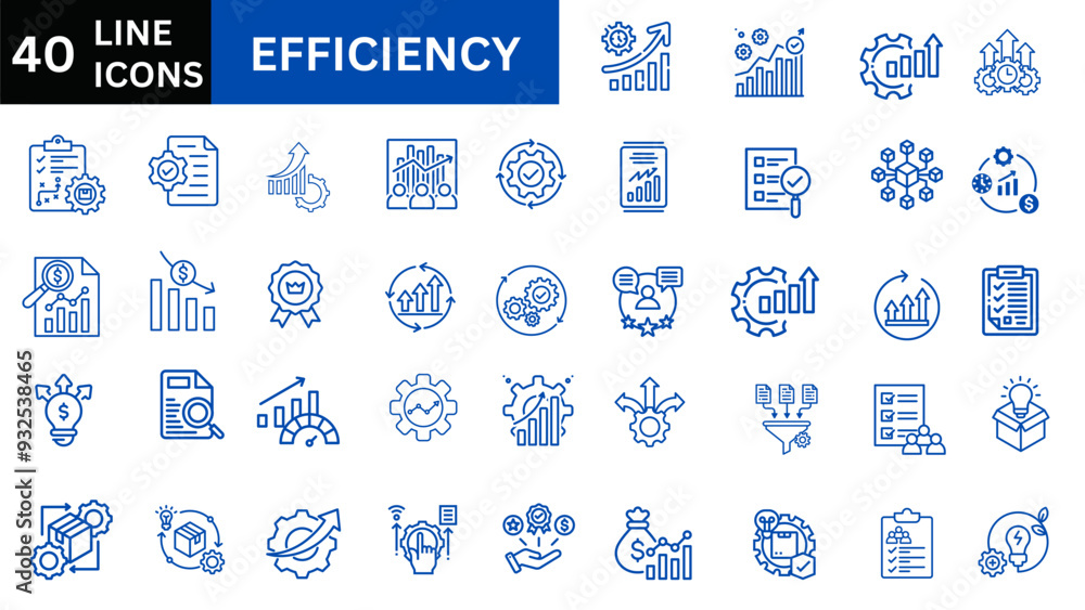 Efficiency icon collection set. Containing productivity, optimization, resource utilization ...