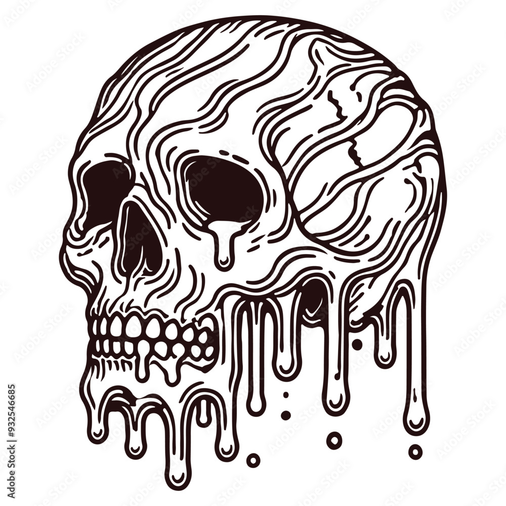 Melting skull illustration. Bold black dripping skull logo. High ...