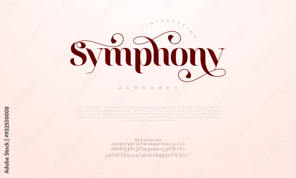 Symphony swash luxury elegant alphabet letters and numbers. Vintage ...