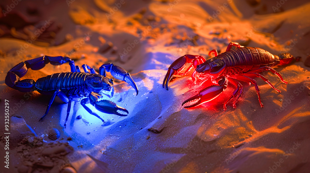Dramatic and intense battle between a glowing blue scorpion and a ...