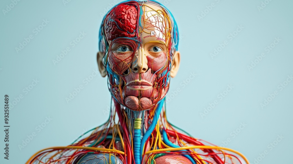A detailed anatomical illustration of the human circulatory system ...