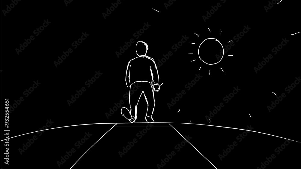 2D Animation motion graphics showing a drawing of a man walking on ...