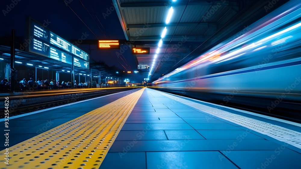 Photograph of a High Tech Train Station Platform with Passengers ...