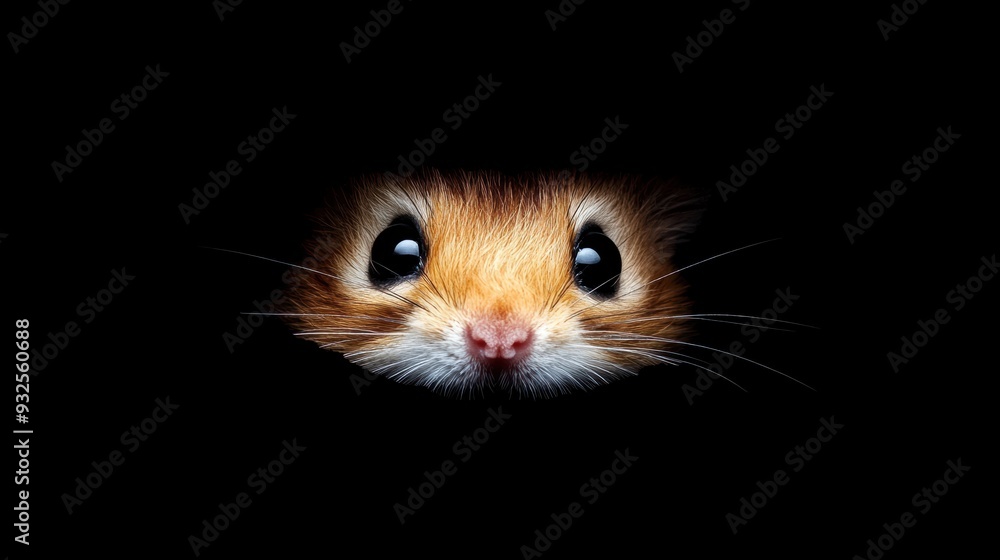 Cute hamster peeking out of a dark shadow with a curious expression ...