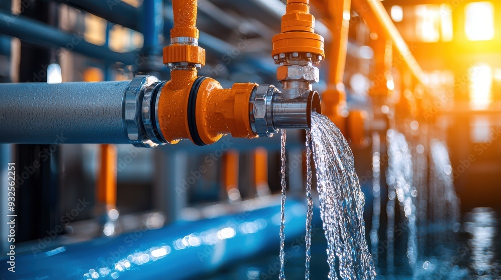 Close-up view of a commercial water filtration system installed in an ...