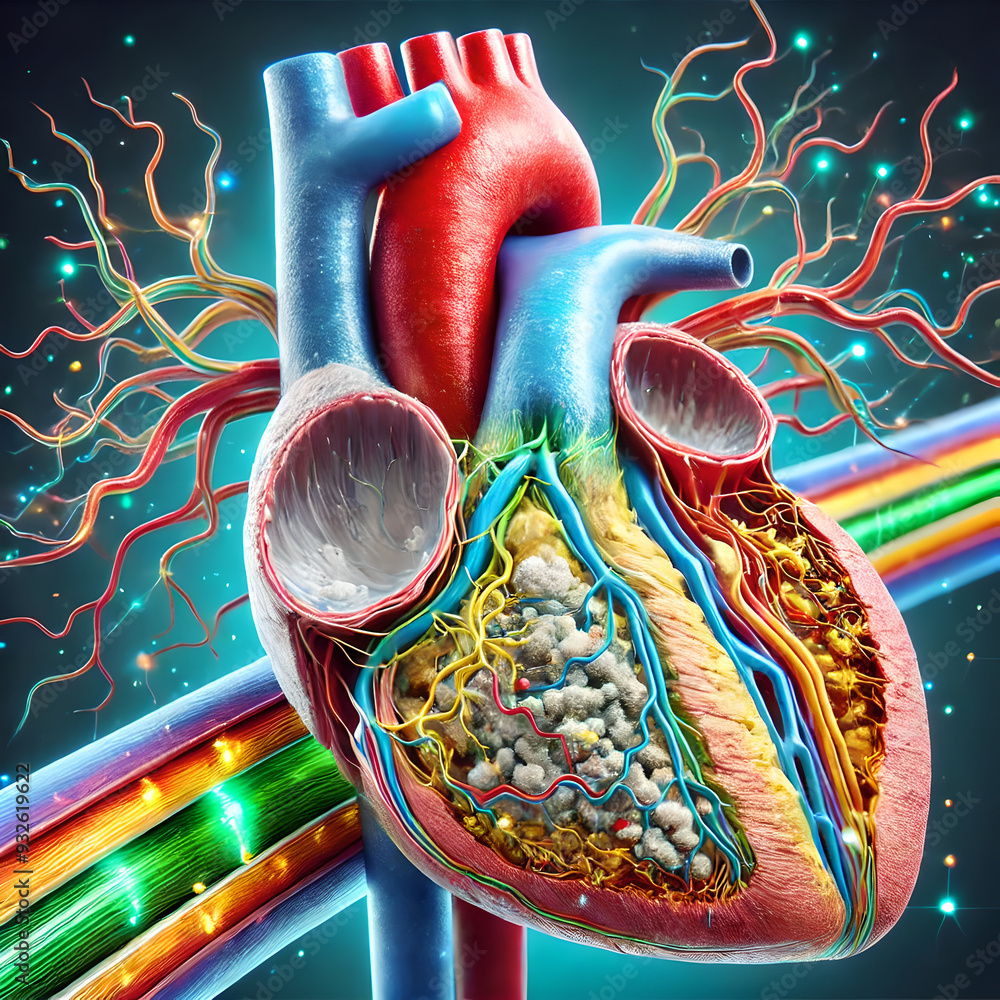 Heart anatomy: 3D human heart illustrating coronary artery disease (CAD ...