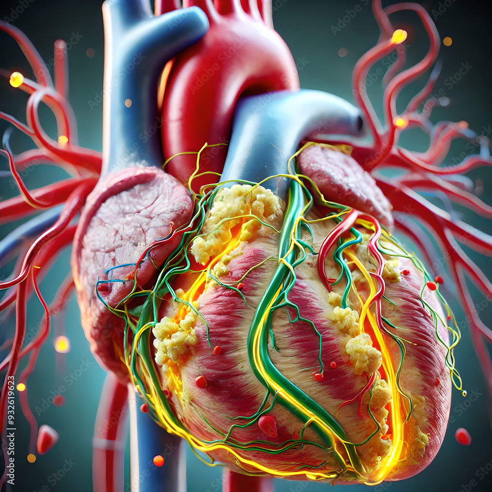 Heart anatomy: 3D human heart illustrating coronary artery disease (CAD ...