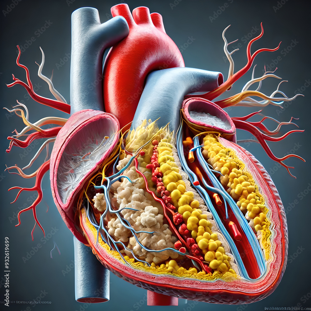 Heart anatomy: 3D human heart illustrating coronary artery disease (CAD ...