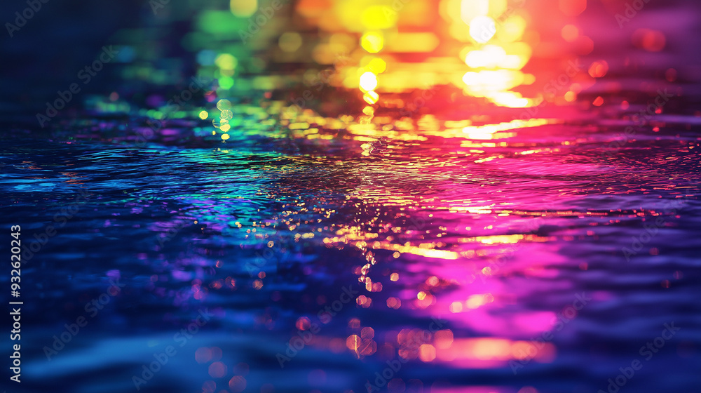 rainbow light, reflection of sunlight on the water's surface, blurred ...