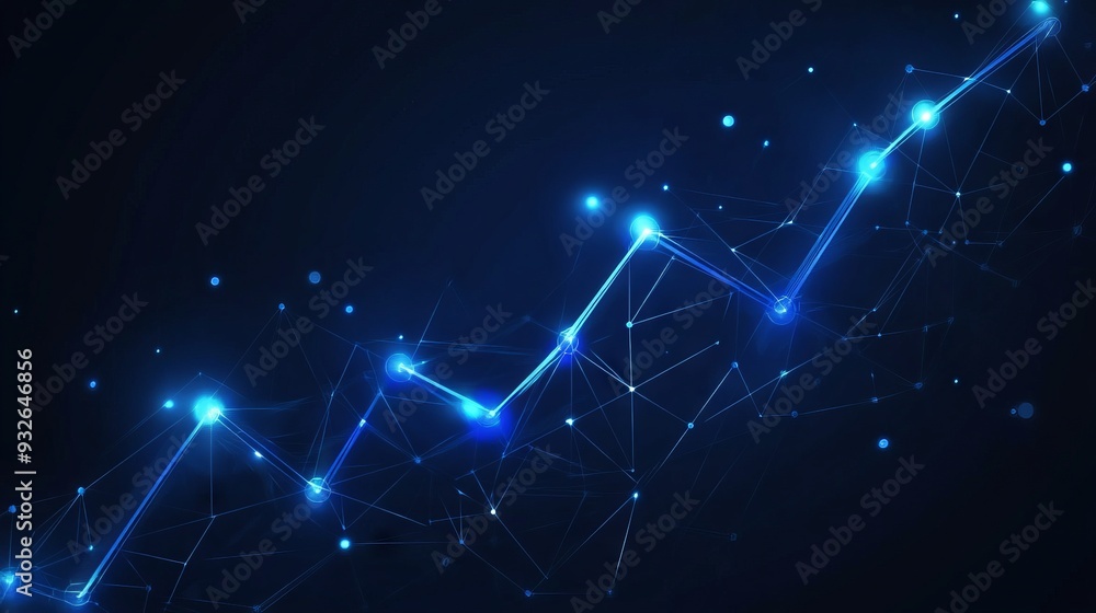 Dark blue growth chart with polygon line on abstract background ...