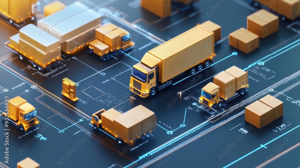 A logistics process flowchart on a digital dashboard, highlighting the ...