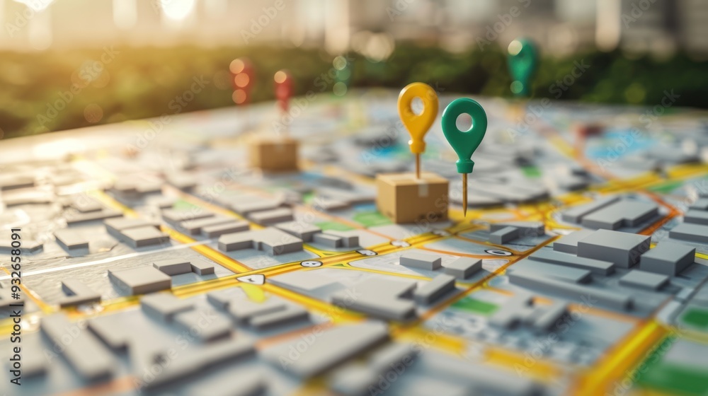 a logistics map with distribution routes and pins marking various ...