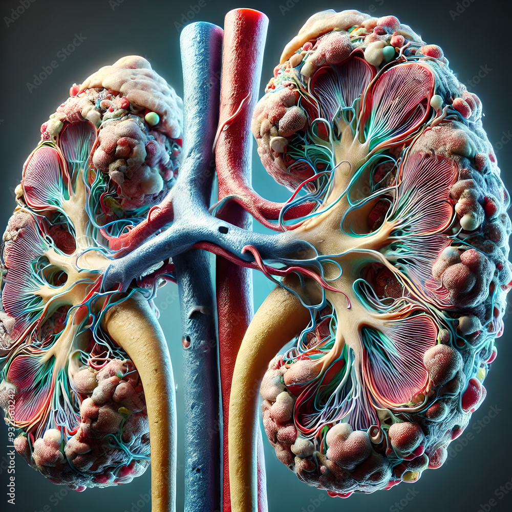 Kidneys anatomy showcasing chronic kidney disease (CKD). reduced size ...