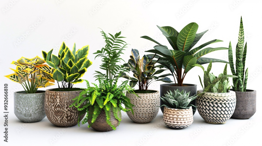 3. Collection of assorted potted plants on a white background, with a ...