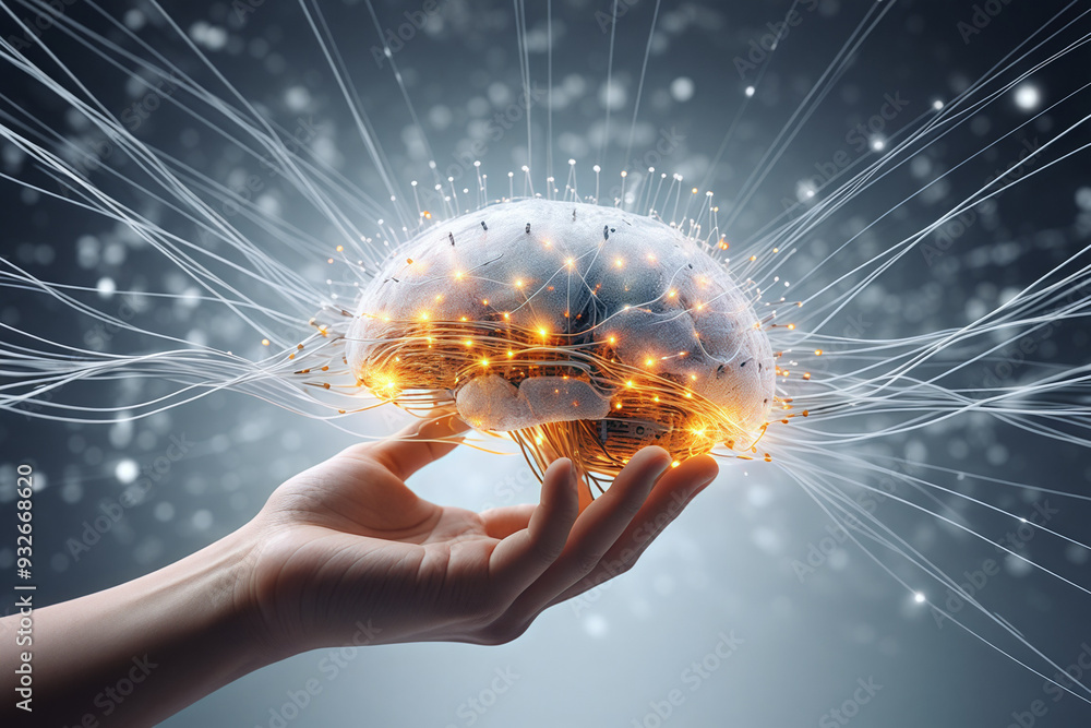 White Cyber Big Data Flow Particles . Digital Neural Network. Concept ...