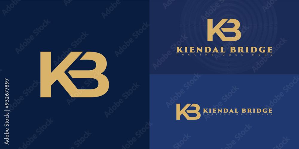Abstract initial letter BK or KB in gold color isolated on multiple ...