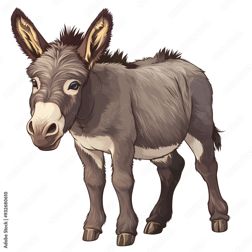 2d cartoon character clipart drawing of a donkey on an isolated white ...