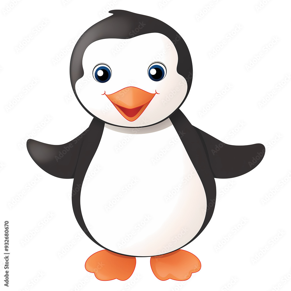 2d cartoon character clipart drawing of a penguin on an isolated white ...