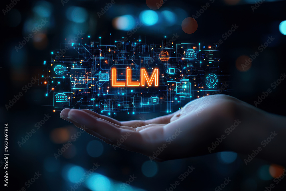 hand hold LLM text icon, AI Large Language Model concept. A language ...