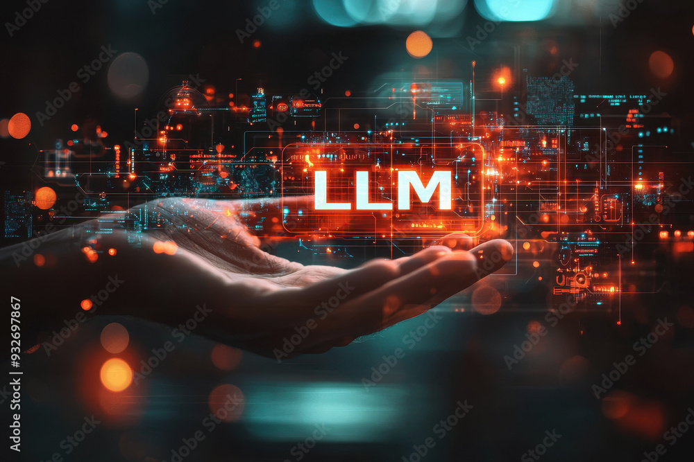 hand hold LLM text icon, AI Large Language Model concept. A language ...