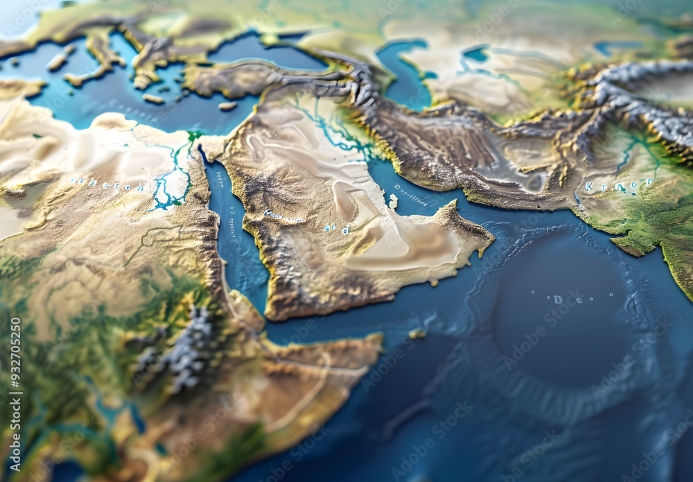 3d map of the middle east, accurate topography, high resolution ...