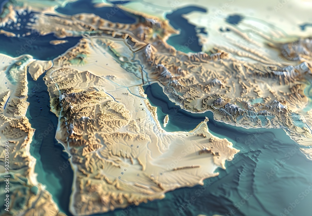 3d map of the middle east, accurate topography, high resolution ...