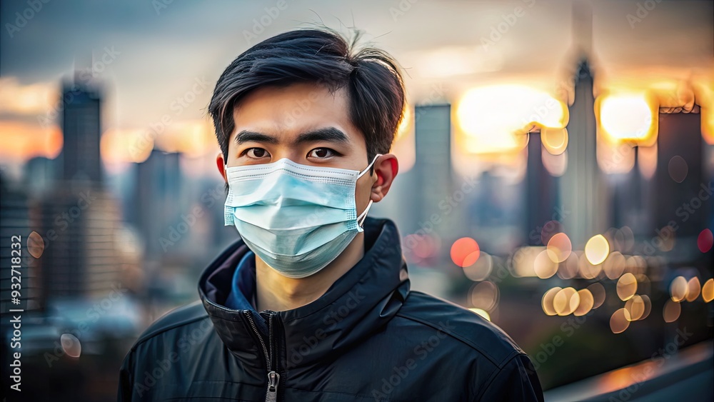 A person wears a black surgical mask to protect themselves from ...