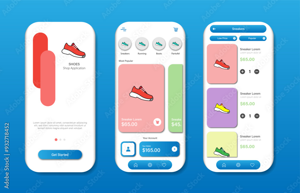 Online shoe store design for mobile applications. Shoe purchasing ...