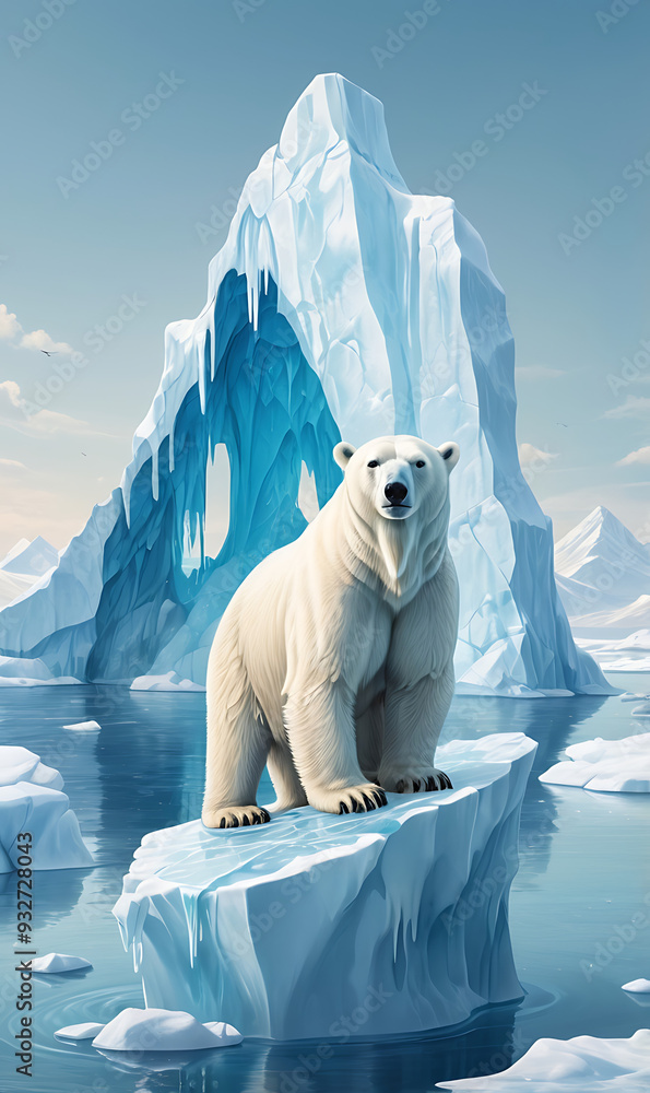 Illustration of a Polar Bear on a Melting Iceberg, Highlighting the ...