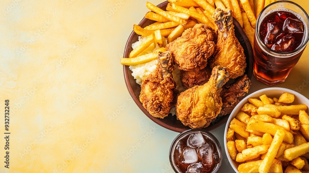 A classic fried chicken set featuring crispy chicken pieces with a side ...