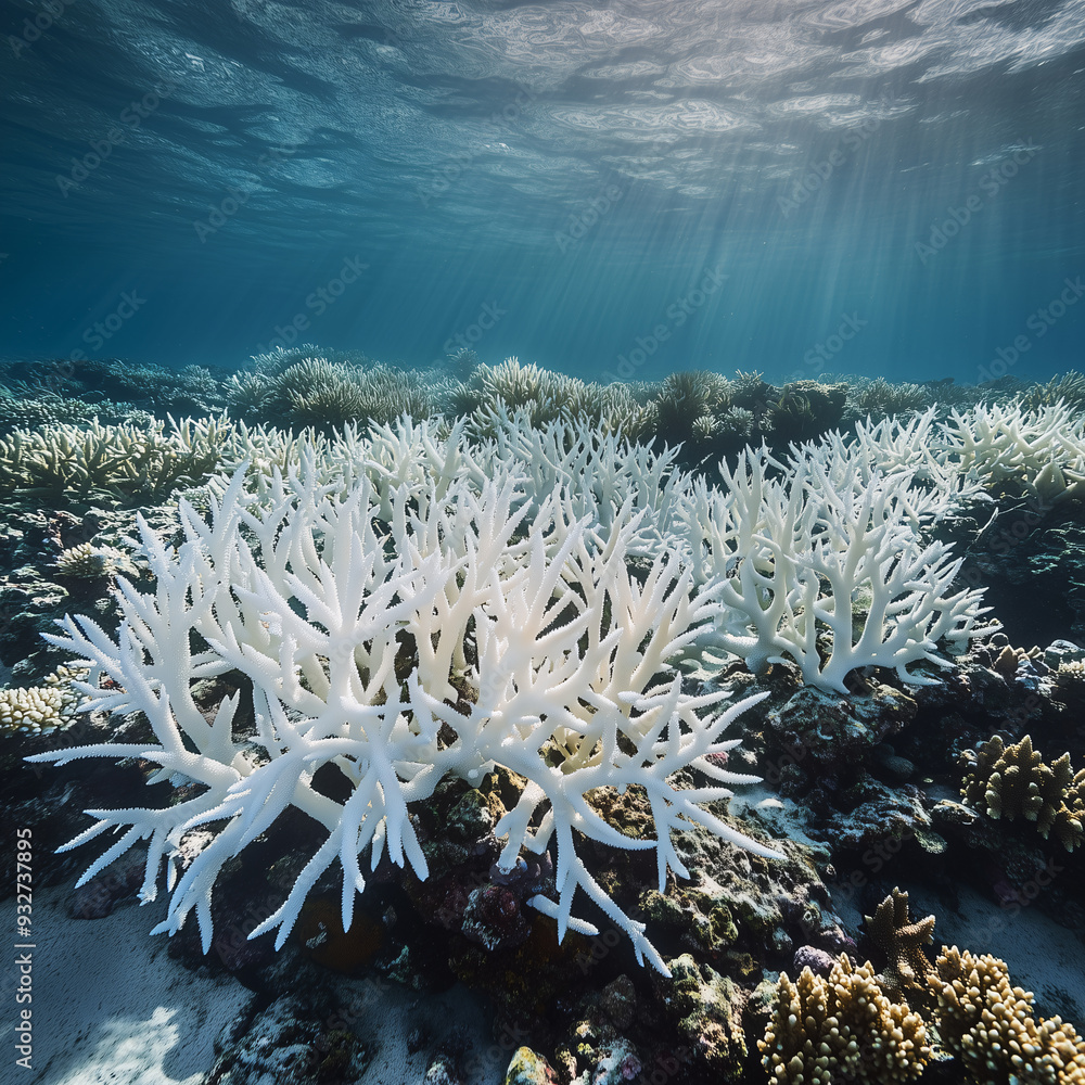 Coral bleaching on a barrier reef as a result of ocean acidification ...