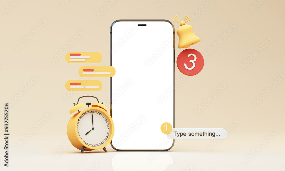Phone reminder message on white screen. New notice on the smartphone ...