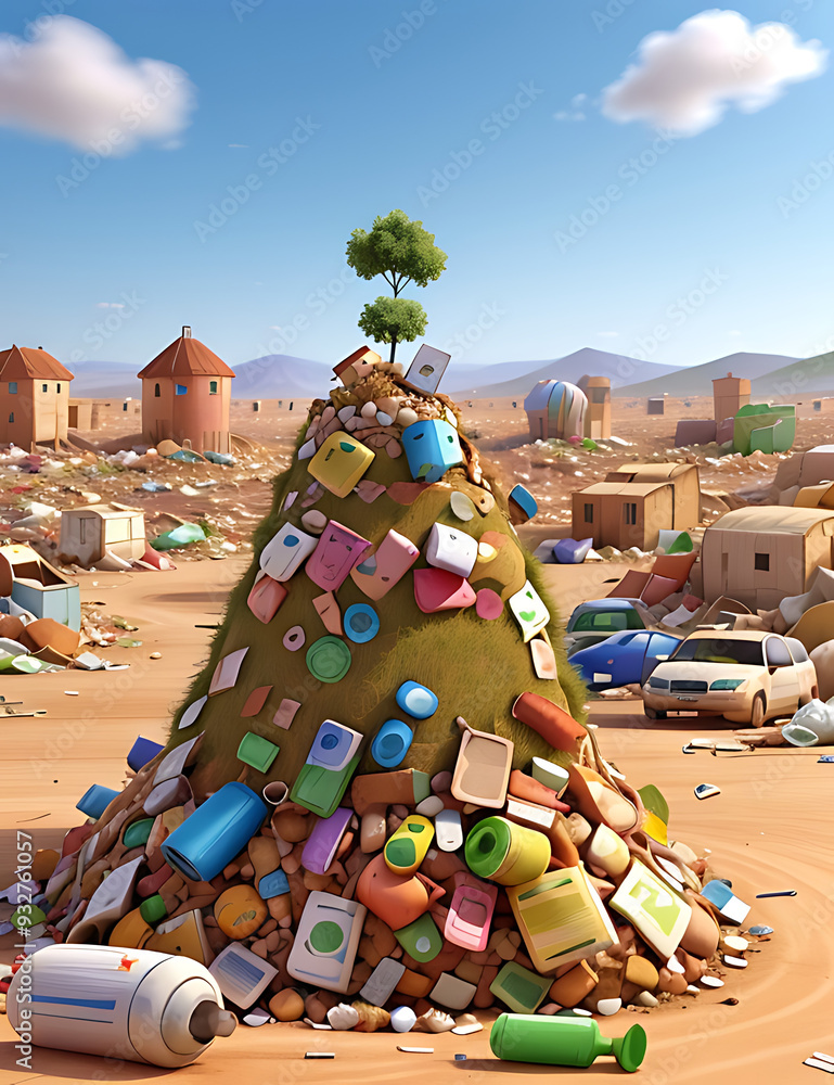 Illustration of a Deserted Landfill Piled High with Trash, Highlighting ...